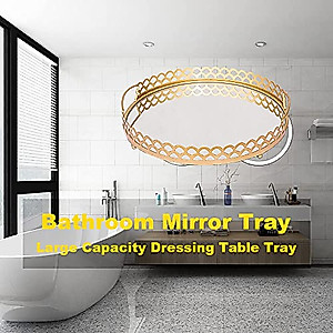 MAONAME Gold Mirror Decorative Tray, Large Vanity Tray with Handle, Metal Round Glass Tray for Bathroom, Dresser, Storage | 17" x 17" x 2.75"