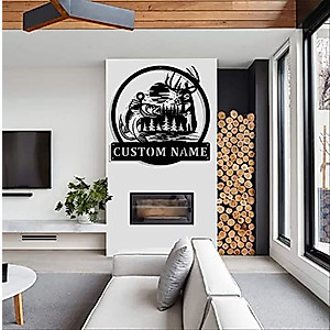 Custom Deer Fish Metal Sign, Personalized Deer Fish Sign, Customized Name Deer Hunting Metal Signs, Sun Forest Deer Metal Wall Art Home Wall Decor Sign, Personalized Gifts for Hunter Men