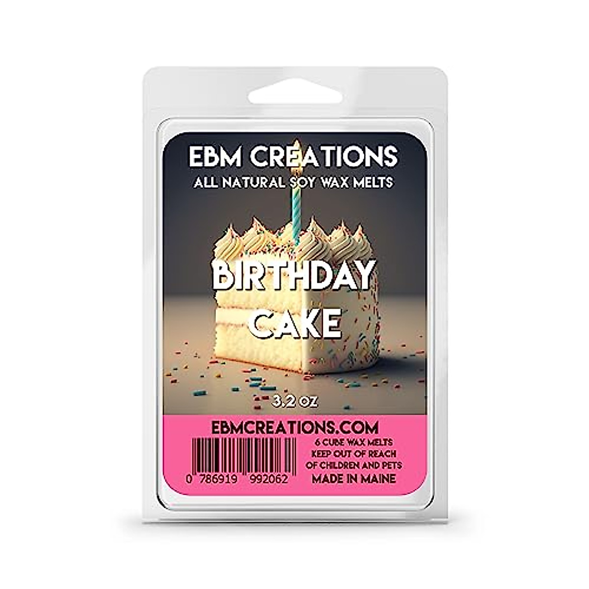 Birthday Cake - Scented All Natural Soy Wax Melts - 6 Cube Clamshell 3.2oz Highly Scented!