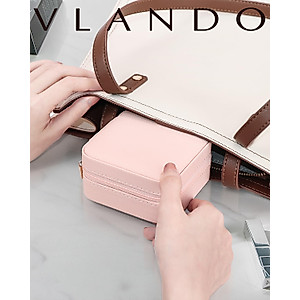 Vlando Small Travel Jewelry Box Organizer - Display Case for Girls Women Gift Rings Earrings Necklaces Storage with Mirror Milky white