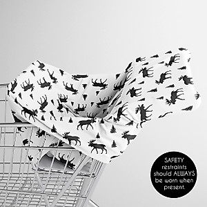 Sweet Jojo Designs Woodland Moose Boy Infant Baby Car Seat Cover Nursing Breastfeeding Shopping Cart Stroller Canopy - Black and White Forest Animal Rustic Patch