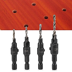 HSS Countersink Drill Bit, #6#8#10#12 1/4inch Hex Shank Drill Bits HSS Countersink Drill Bit Set with Small Wrench Countersink Woodworking Tool
