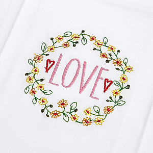 WINCSPACE Sweet and Cute Kitchen Towels Stitchwork with Dream Hope Smile Be Happy Love Live Simple 6 Set French Fry Flour Sack Tea Dish Towel(18INCH*28INCH) (6)