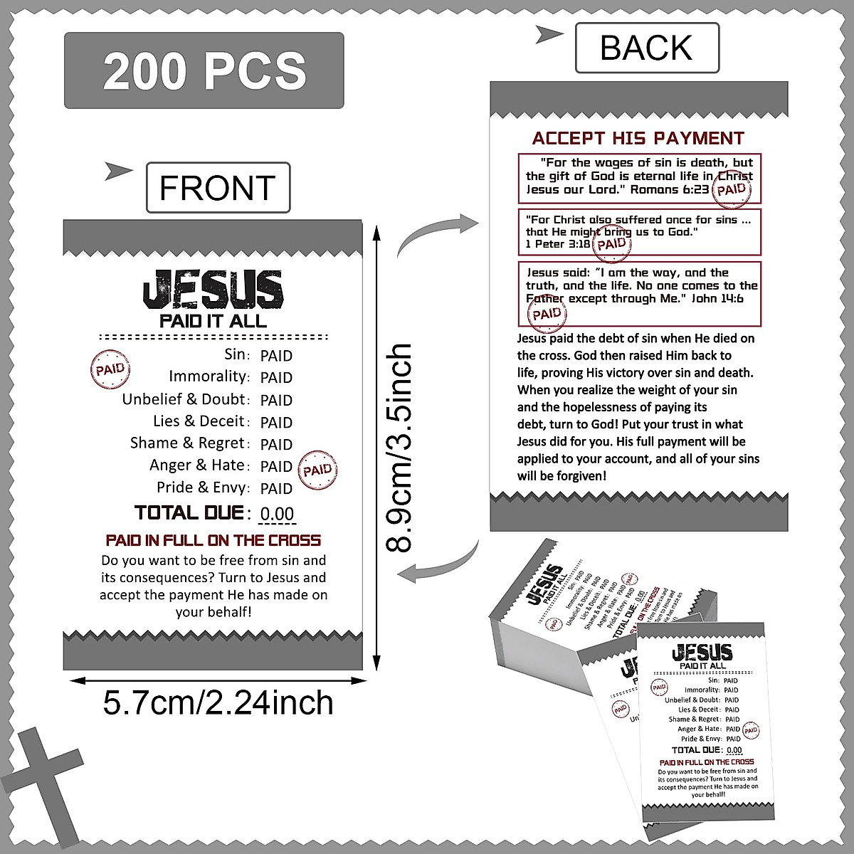 Noveread 200 Pcs Gospel Tract Card Salvation Cards Pocket Holy Postcard Prayer Postcards Christian Inspirational Bible Verses Bookmark for Christian Gift(Classic Color,Jesus Paid It All)