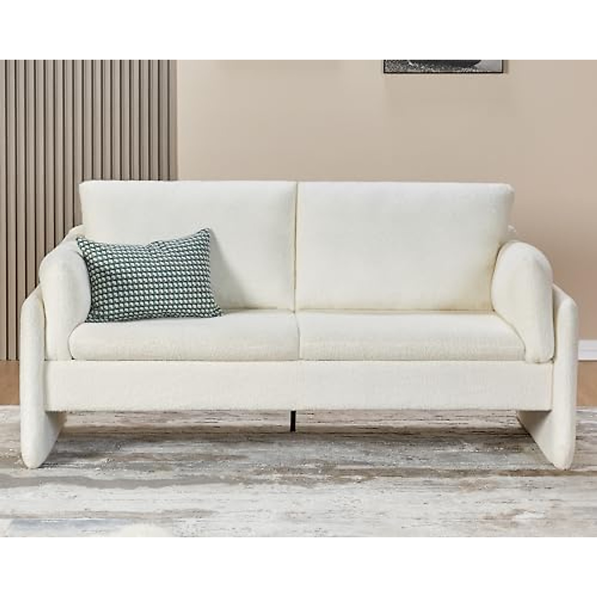 VanAcc Sofa, Modern Couch- Comfy Sofa Couch in Offwhite Bouclé with Embedded Armrest, 3-Seater Couch for Living Room