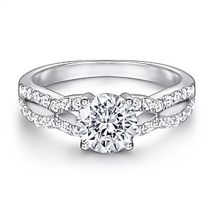 Engagement Ring Sets Bridal Ring Sets for Women, 1 Carat Center Moissanite Wedding Ring Sets for Her 10K/14K/18K White Gold Platinum Plated Silver