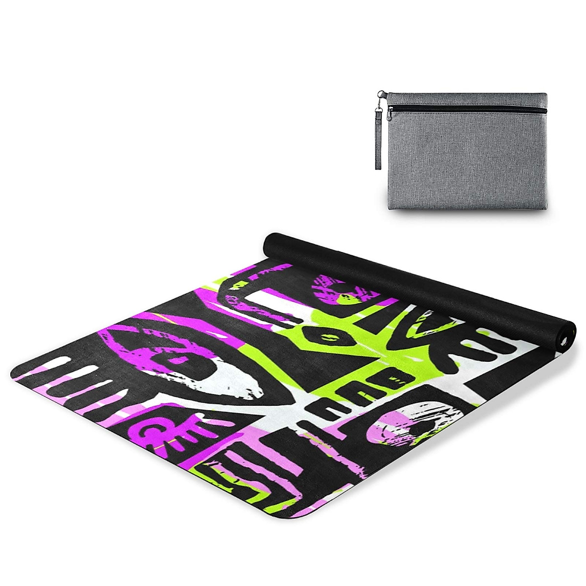 OTVEE Abstract Graffiti Yoga Mat for Women Non Slip Ultra Thin 1 MM Travel Yoga Mat with Carrying Bag Suede Fitness Exercise Mat for Yoga Pilates Workout Routines Camping