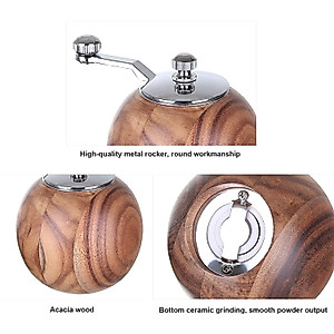 Xirhhur Salt Pepper Grinder,Round Salt And Pepper Grinder Manual Crank Stainless Steel Wooden Refillable With Ceramic Grinding Cores Adjustable Coarseness for kitchen for Salt, Pepper and Spices