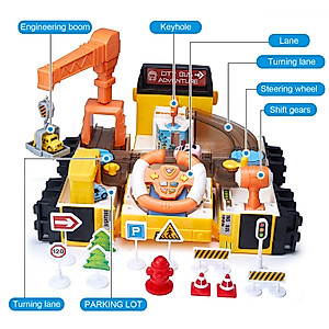 Itcaoseklu Race Track Car Adventure Bus Toys, Tranforming Bus with Sound and Light Simulation Steering Wheel,Vehicle Toy Gift for 3 4 5 6 7 8 Year Old Kids Boys Girls, Yellow