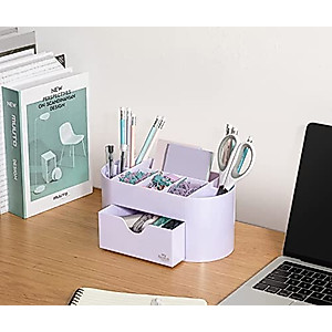 Acrylic Desk Organizer for Office Supplies and Accessories Pen Holder Office Organization Desktop Organizer for Room College Dorm Home School, Light Purple (White Lavender)