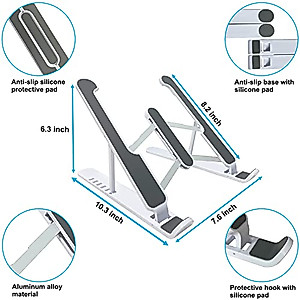 Adjustable Laptop Stand for Desk, Portable Computer Stand Laptop Riser for Desk, Fold able Laptop Holder, 6 Angles Computer Riser, Compatible with 9-15.6 Inch Laptops, Phone, Tablets, Books (White)
