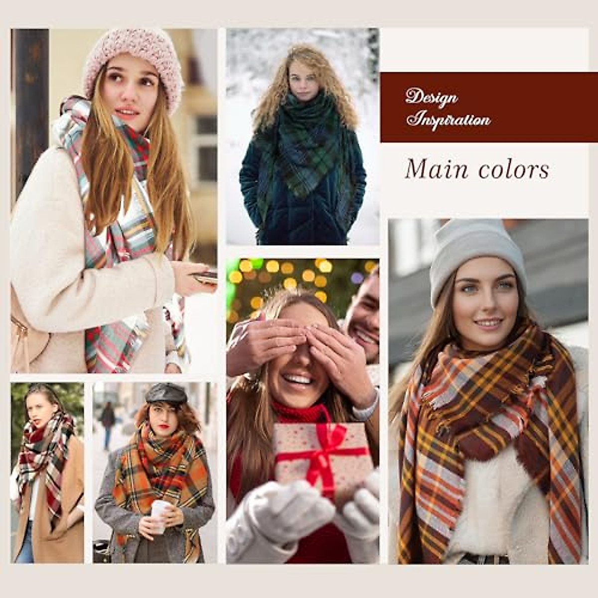 BFONS Plaid Blanket Scarf Winter Fall Scarfs for Women, Warm Soft Chunky Large Blanket Wrap Shawl Oversized Scarves Gift For Women Orange