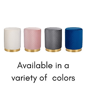 BIRDROCK HOME Round Cream Velvet Ottoman Foot Stool with Lattice Design – Soft Compact Padded Stool – Gold Trim - Great for The Living Room or Bedroom – Decorative Furniture – Foot Rest