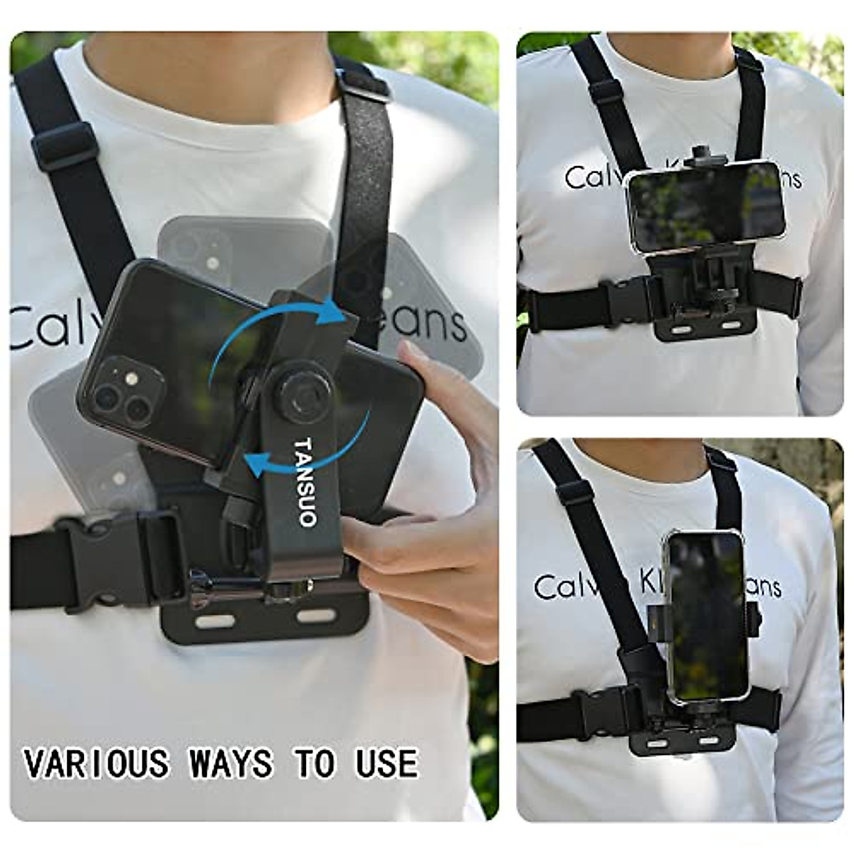 TANSUO Mobile Phone Chest Mount Strap Holder, Chest Mount Harness Strap Mount for Gopro and Action Camera Adjustable Straps + Portable Octopus Tripod