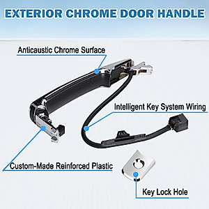 Yikesai Exterior Chrome Door Handle Front Left Driver Side, with Key Hole Smart Entry Keyless - Compatible with 2010-2013 Nissan Rogue - Replaces 80640CZ31B 80640-CZ31A, 80645-CA000