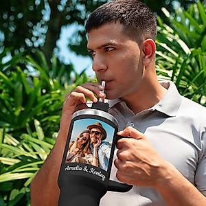 Elemtansy Ships Next Day from USA, Personalized 40 Oz Tumbler with Handle and Straw, Custom Tumblers Personalized with Name&Picture, Anniversary Gifts for Men, Christmas Gifts for Women Men