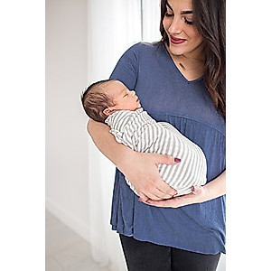 Large Premium Knit Baby Swaddle Receiving Blanket Grey and White "Everest" by Copper Pearl