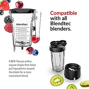 Blendtec 75 oz FourSide Jar - Four-Sided Blender Jar Compatible with Most Blendtec Blenders - 32 oz Blending Capacity - Clear