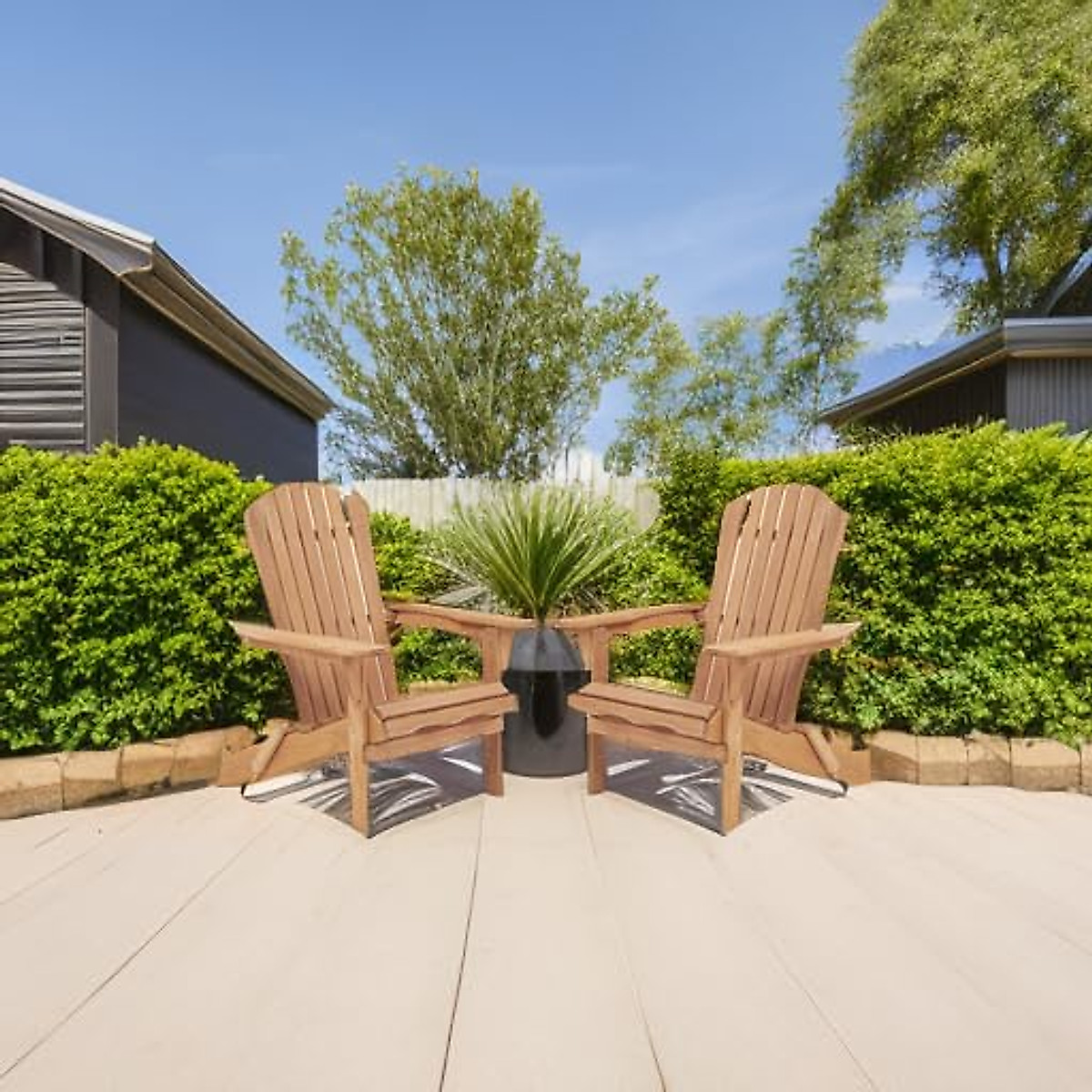 Outdoor Wooden Folding Adirondack Chair Set of 2 with Pre-Assembled BackRest, Wood Patio Chair for Garden Backyard Porch Pool Deck Firepit