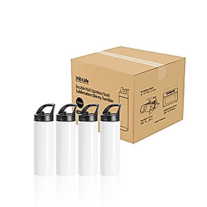 PYD Life Sublimation Tumblers Blanks Cups Water Bottle White 20 OZ Skinny Straight Sports Bottles Mugs with Portable Sippy Up Lid with Straw,for Tumbler Heat Press 4 Pack