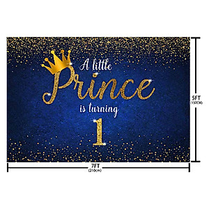 MOHOFOND Prince Boy 1st Birthday Decoration Backdrop Gold Crown Glitter Star A Little Prince is Turning 1 Blue Photography Background Banner of Cake Table Studio Photo Props 7x5ft