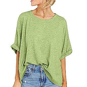 Women Oversized T-Shirt Summer Casual Short Sleeve Loose Tee Tops Light Green