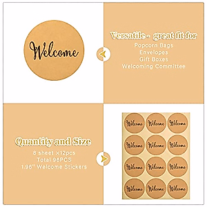 jijAcraft 96 Pcs - 2 inch Welcome Stickers, Kraft Stickers for Wedding Welcome, Round Paper Sticker for Wedding Party Favor Welcome Guests Labels