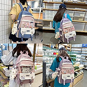 MocaDng Backpack for Girls, Kawaii Backpack Cute Aesthetic Backpack with Pin Accessories Plush Pendant, 17.7 Inch Backpack for School & Travel - Durable, Water Resistant (Black)