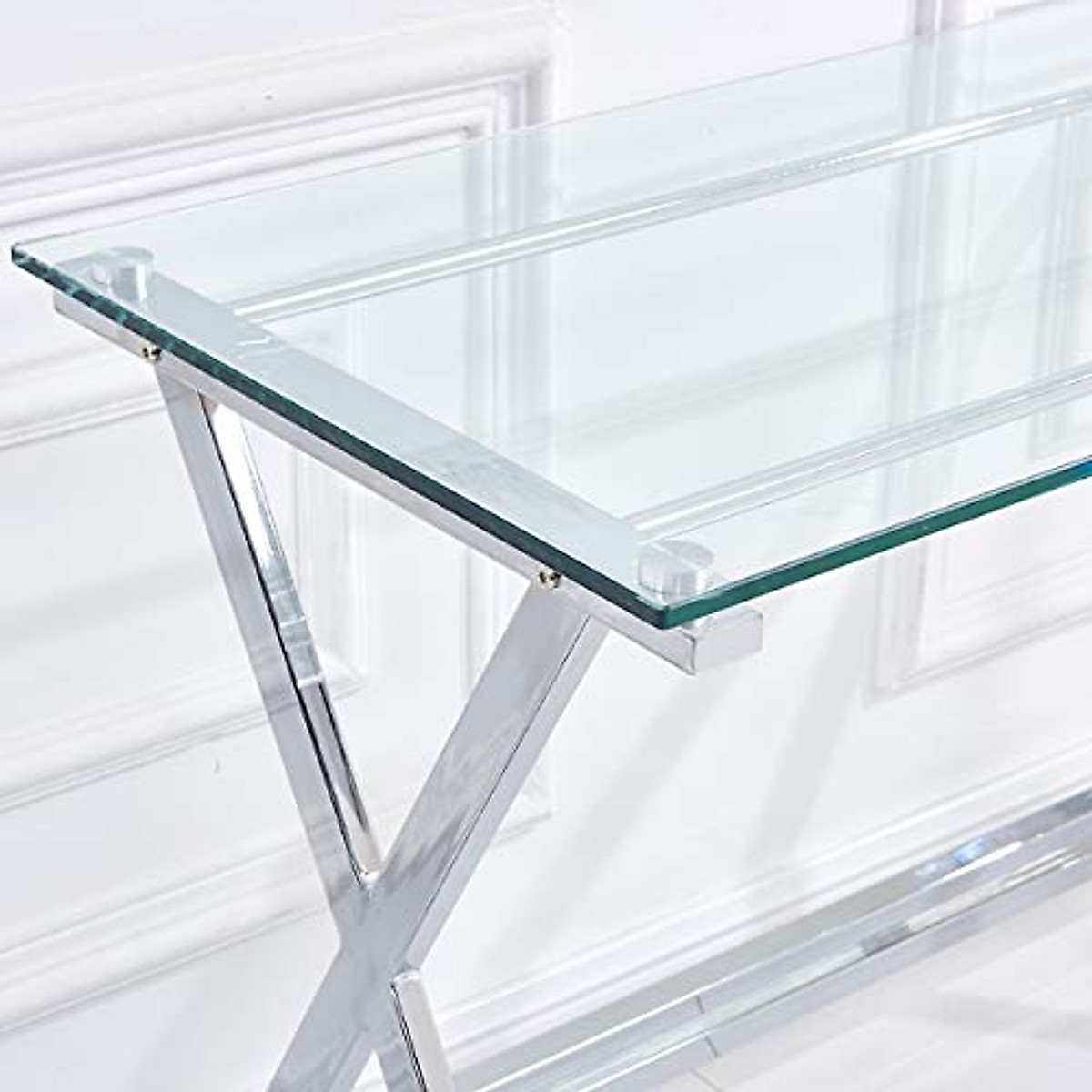 Tempered Glass Computer Desk Modern Student Writing Study Desk,Small Computer Desk,Home Office Desk