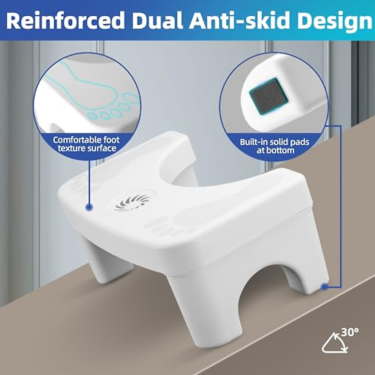 Brippo Squatting Toilet Stool, 7 Inch Height Non-Slip Bathroom Pooping Step Potty Stool, Healthy Stable Plastic Toilet Assistance Step with Comfort