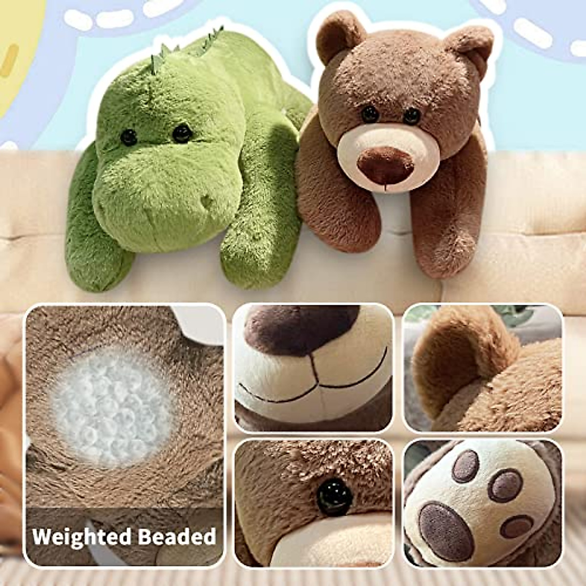 Mewkou 3.5 LB Weighted Stuffed Animals Bear, 24 Inch Weighted Plush Animals Throw Pillow, Cute Kawaii Plush Toys Gifts for Kids Adults Teens Birthday Christmas