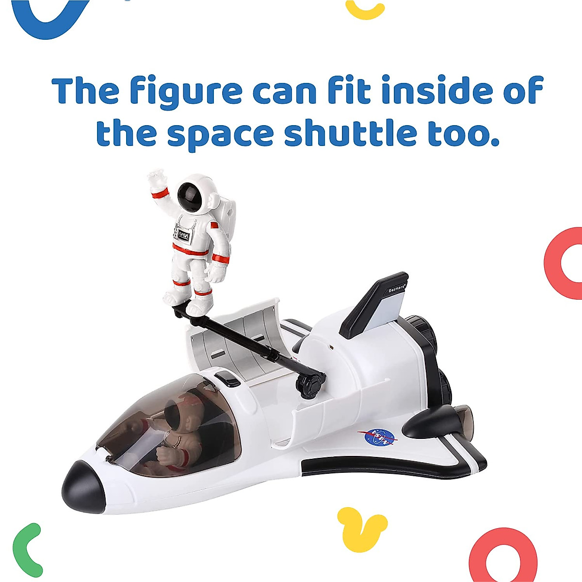 Dazmers Spaceship Shuttle Toy with Astronaut Figure - Light-Up Rocket Ship with Blast-Off Sound Effects - Space Exploration Play and Interactive Space Toys for Kids 5-8 Years Old - 10x8x4 Inches