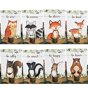8Pcs Woodland Centerpieces and Wooden Stands, Woodland Animal Baby Shower for Table Decorations, Double Side Forest Themed Birthday Party Supplies, Wild One Birthday Party Decorations for Boys Girls
