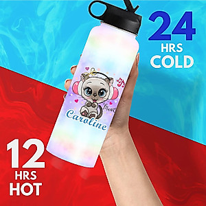 Personalized Water Bottle for Kids with Straw Lid,Custom Stainless Steel Sports Water Bottle with Name or Text-Double Wall Vacuum Insulated Gift Cup for Kids Women Men