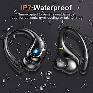 Ltinist Wireless Earbud, Bluetooth 5.3 Headphones Pure Bass Sound with Earhooks, 60H Battery Over Ear Headphones with Dual-LED Display, IP7 Waterproof Earphones Built-in Microphone for Running Sports