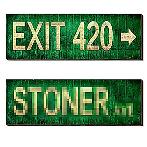 Jetec 2 Pieces Vintage Exit Sign Decor Avenue Exit 420 Wooden Sign Rustic Farmhouse Street Signs Wood Exit Plaque Green Hanging Wall Signs for Street Entryway Outdoor Decoration 11.8 x 3.9 Inch