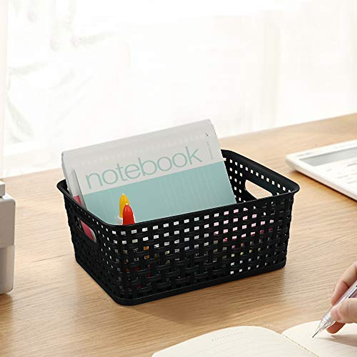 Yarebest 6-Pack Black Plastic Weave Basket, Small Cupboard Basket