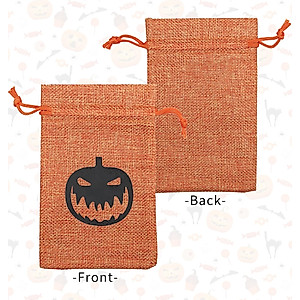 Jexila 24 Pack Halloween Burlap Gift Bags Small Halloween Treat Bag with Drawstring Linen Jute Halloween Goodie Candy Bags for Kids Trick or Treat Halloween Party Favor