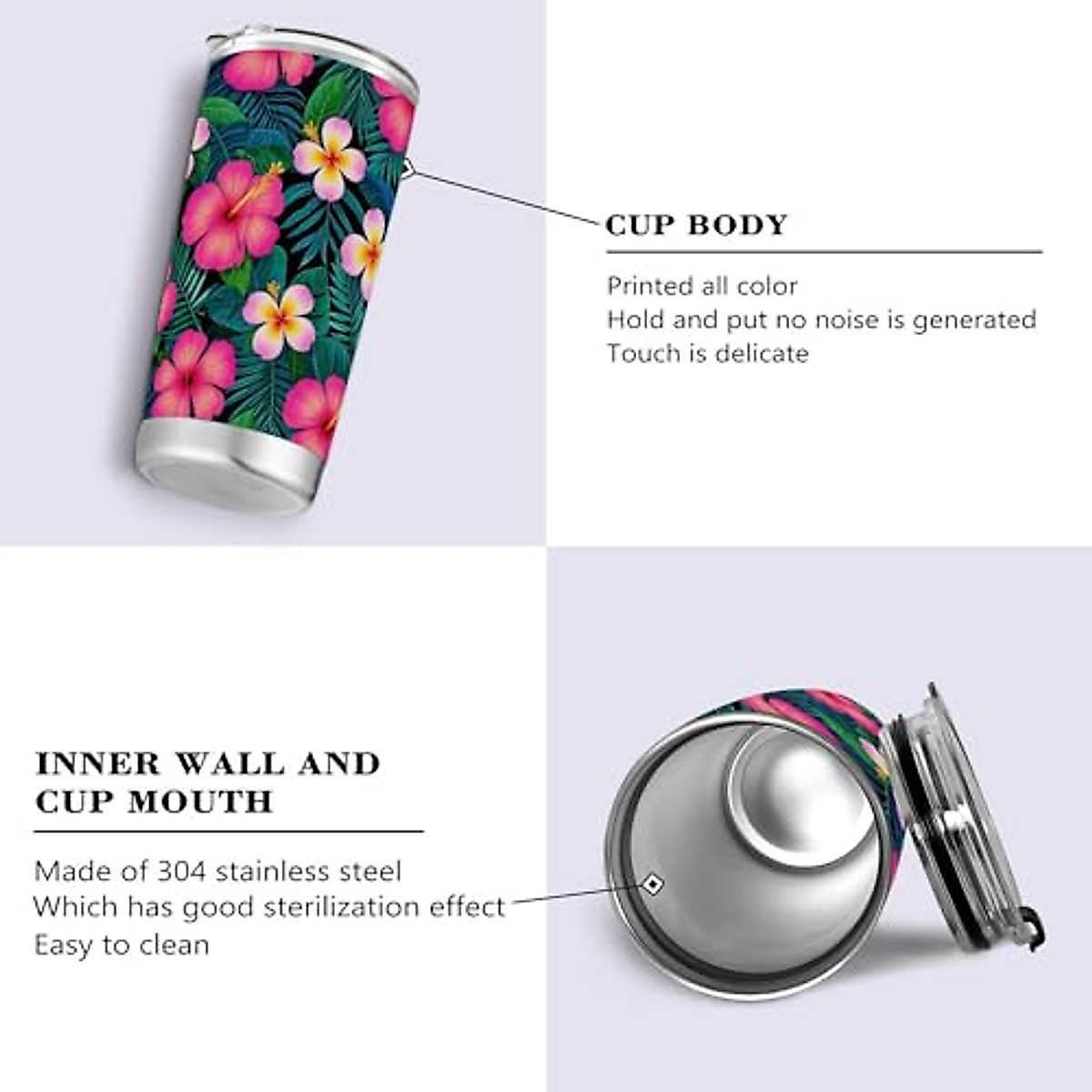 Summer Plumeria Hibiscus Palm Leaf Stainless Steel cups with lids with Lid and Straw coffee mugs with lids for Home, Office or Car safe tumbler with lid and straw 20 OZ