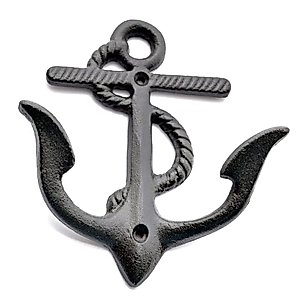 Ambipolar 3-Pack Big Anchor Cast Iron Heavy Duty Coat Hooks, Vintage Inspired Antique Black Hooks for Entryway, Cloakroom, Bathroom, Foyer, Decorative Wall Hooks