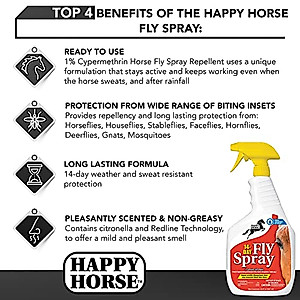 Happy Horse Fly Spray, 14-Day Sweat and Weather Resistant Long Lasting Fly Spray, 32oz