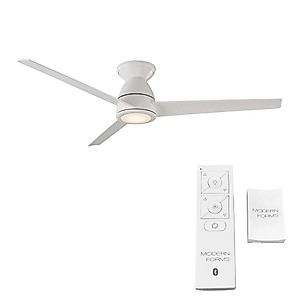 Modern Forms Tip Top Smart Indoor and Outdoor 3-Blade Flush Mount Ceiling Fan 52in Matte White with 2700K LED Light Kit and Remote Control worksworks with Alexa and iOS or Android App