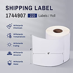 4" x 6" Shipping Labels 1744907 Internet Thermal Postage Labels Compatible for Dymo LabelWriter Thermal 4XL Strong Permanent Adhesive, 220 Labels/Roll (4 Pack)