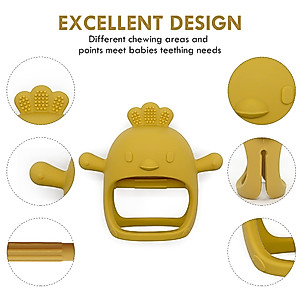 Baby Wrist Teether, Teething Mittens Toys for Babies, Santi & Me Silicone Baby Chew Teether Toys for Sucking Needs, Fun Bird Design, Never Drop from Hand, Pack of 2 (Mango)