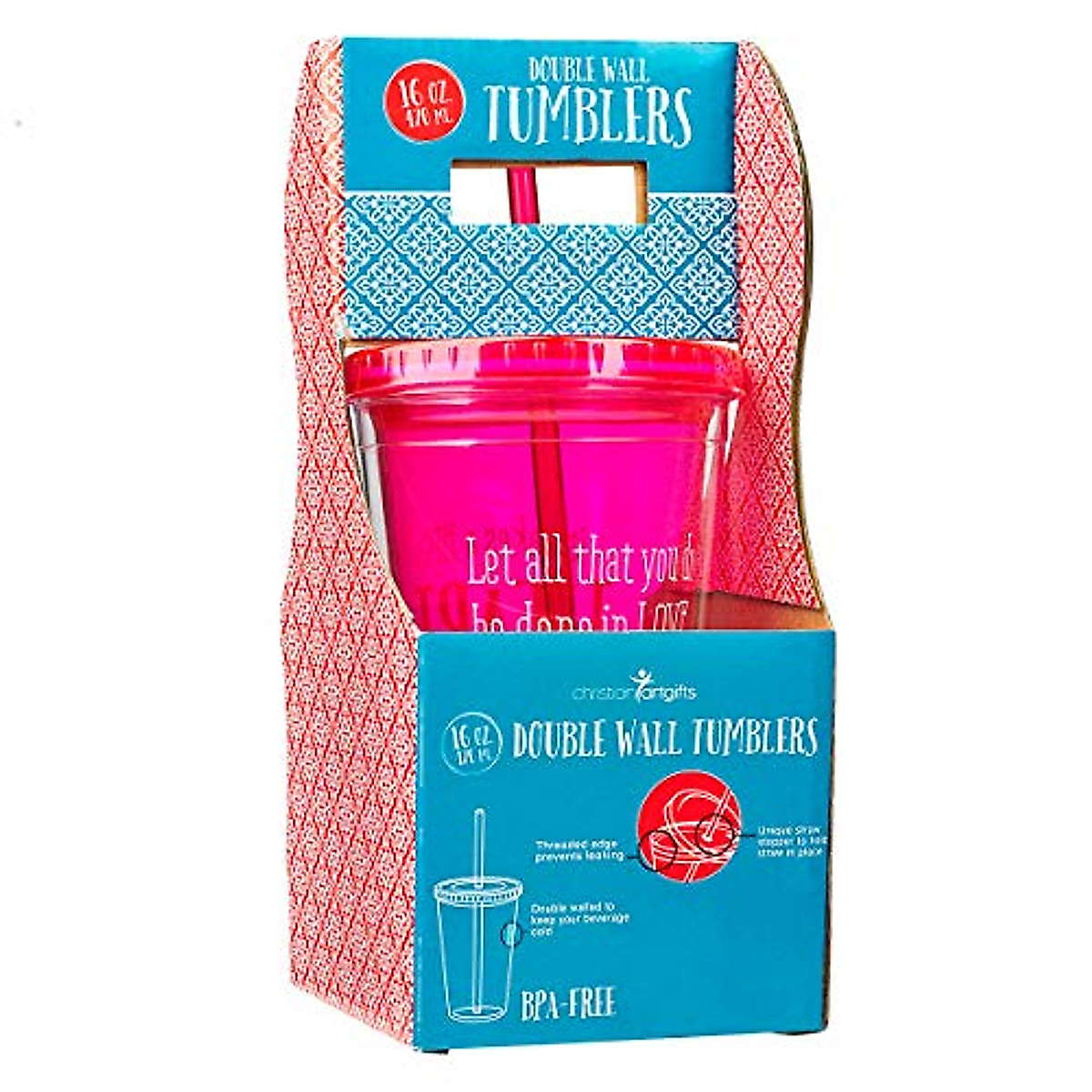 Christian Art Gifts Insulated Teacher Tumbler with Lid & Straw: It Takes a Big Heart to Shape Little Minds - Let All That You Do Be Done in Love - 1 Corinthians 16:14 Bible Verse Cup, Pink, 16 oz.