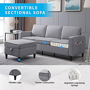 ADOWORE 90inch l Shape Couch for Living Room,3-Seater L Shape Sectional Couch L Shape for Small Space,Small Convertible Sectional Sofa w Ottoman for Apartment