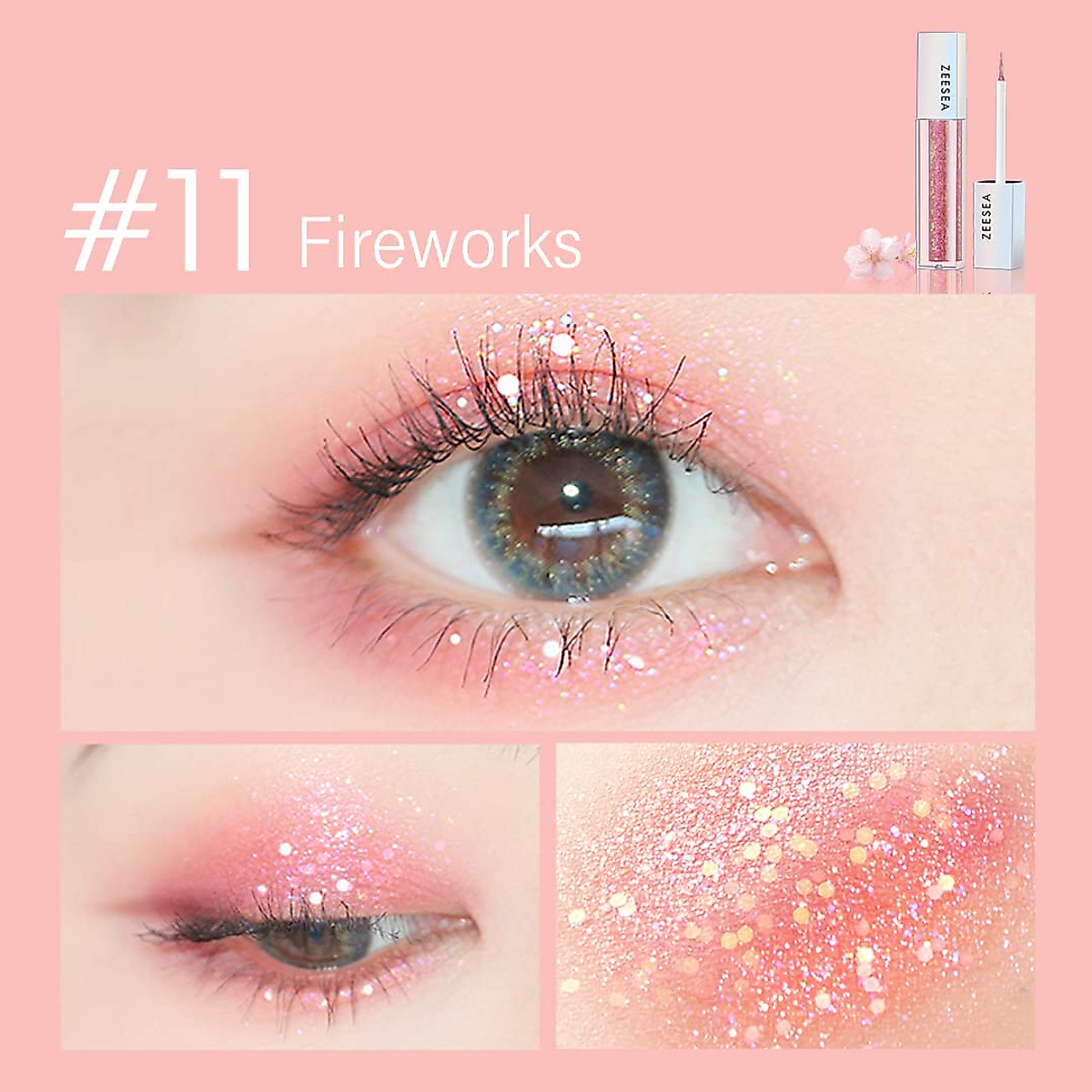 zeesea Glitter Galaxy Colored Liquid Eyeshadow, Dazzling Shimmer Eye Makeup, High Pigmented & Long Lasting (11 Fireworks)