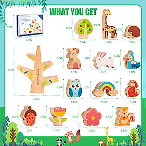 SUPPAS ONOW Wooden Animals Stacking Toys,Wooden Lacing Beads Preschool Toy,Wooden Blocks Stacking Toys for Toddlers 1-3, Wooden Rainbow Stacking Toy Montessori Toys for 2 Year Old Toys for Boys Gifts