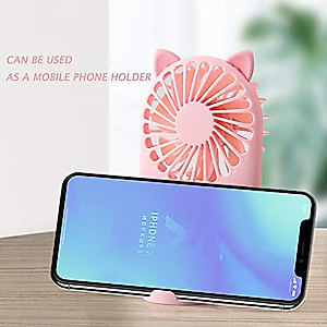 YUERR Portable Mini Fan Handheld Fans For Cooling Air 3 Speeds Adjustable USB Rechargeable Small Table Desk Fan Personal Quiet Eyelash Fan For Kids Women Men Home Office Travel(Pink Kitten)