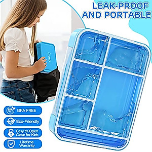 JSCARES Bento Box Adult Lunch Box, Bento Box Lunch Box Snack Containers for Kid/Adult/Toddler, 6 Compartment Bento Lunch Box for Kids, BPA Free Microwave & Dishwasher & Freezer Safe(Blue)